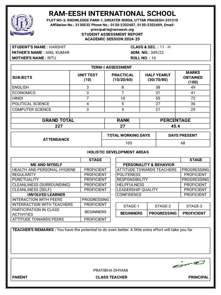 Report-Card | PDF | Behavior Modification | Learning