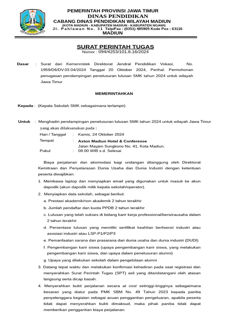 SPT Pendampingan Penelusuran Lulusan SMK Tahun 2024 | PDF