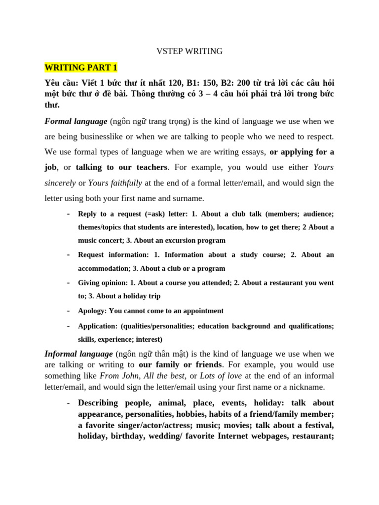 Vstep Writing 2 | PDF