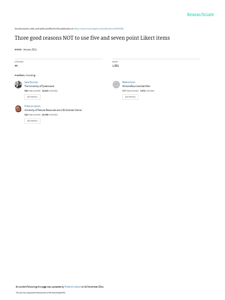 Three Good Reasons NOT To Use Five and Seven Point | PDF | Likert Scale ...