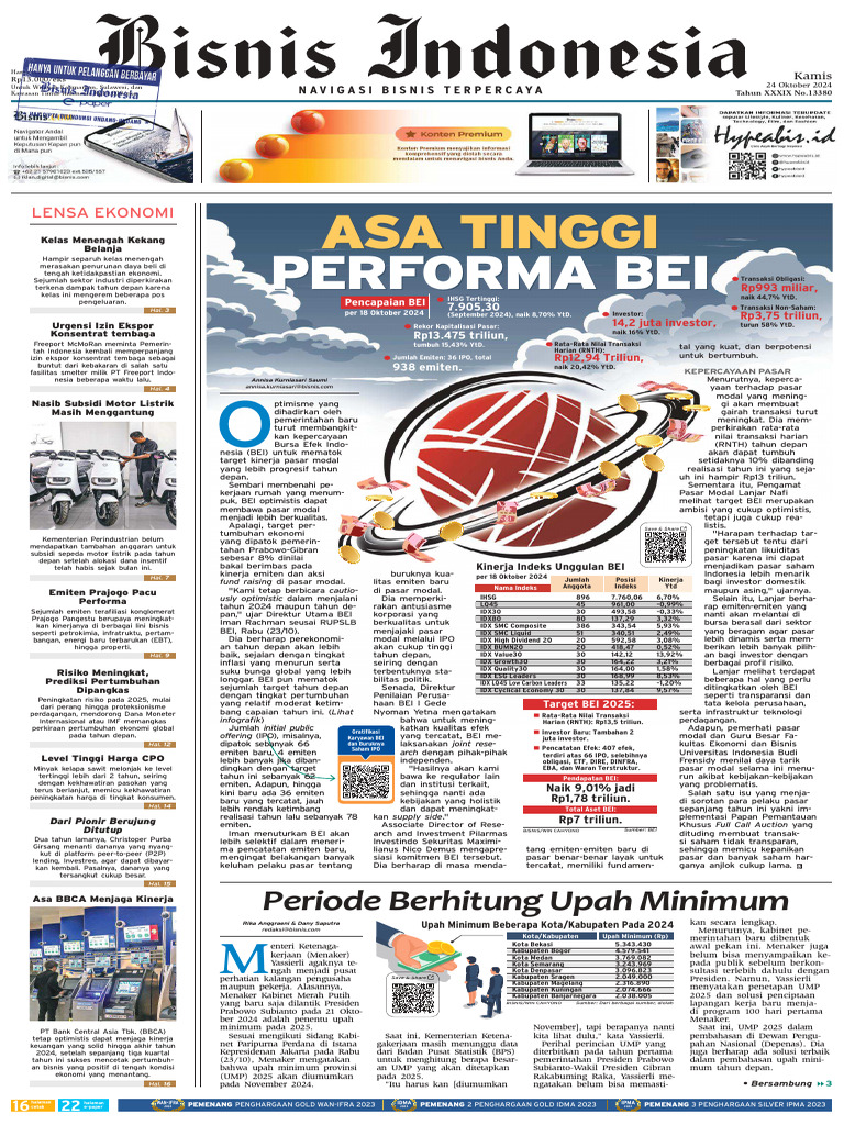 KORAN BISNIS INDONESIA KAMIS 24 OKT 2024 | PDF