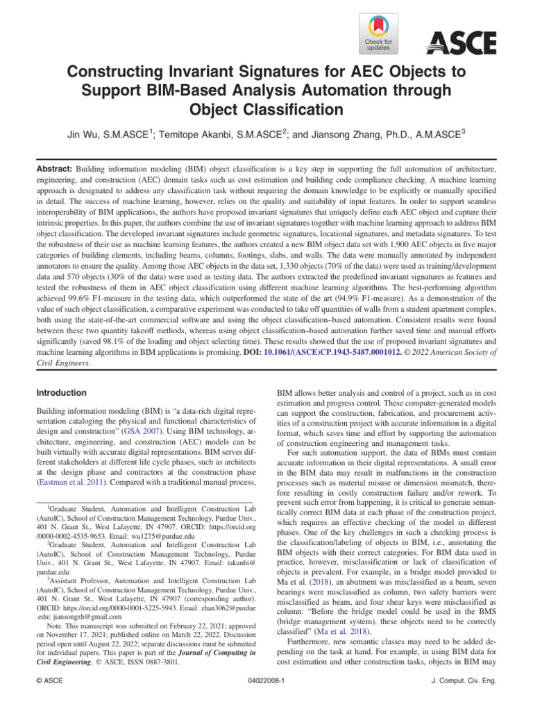 1 - Constructing Invariant Signatures For AEC Objects To Support BIM-Based Analysis Automation ...