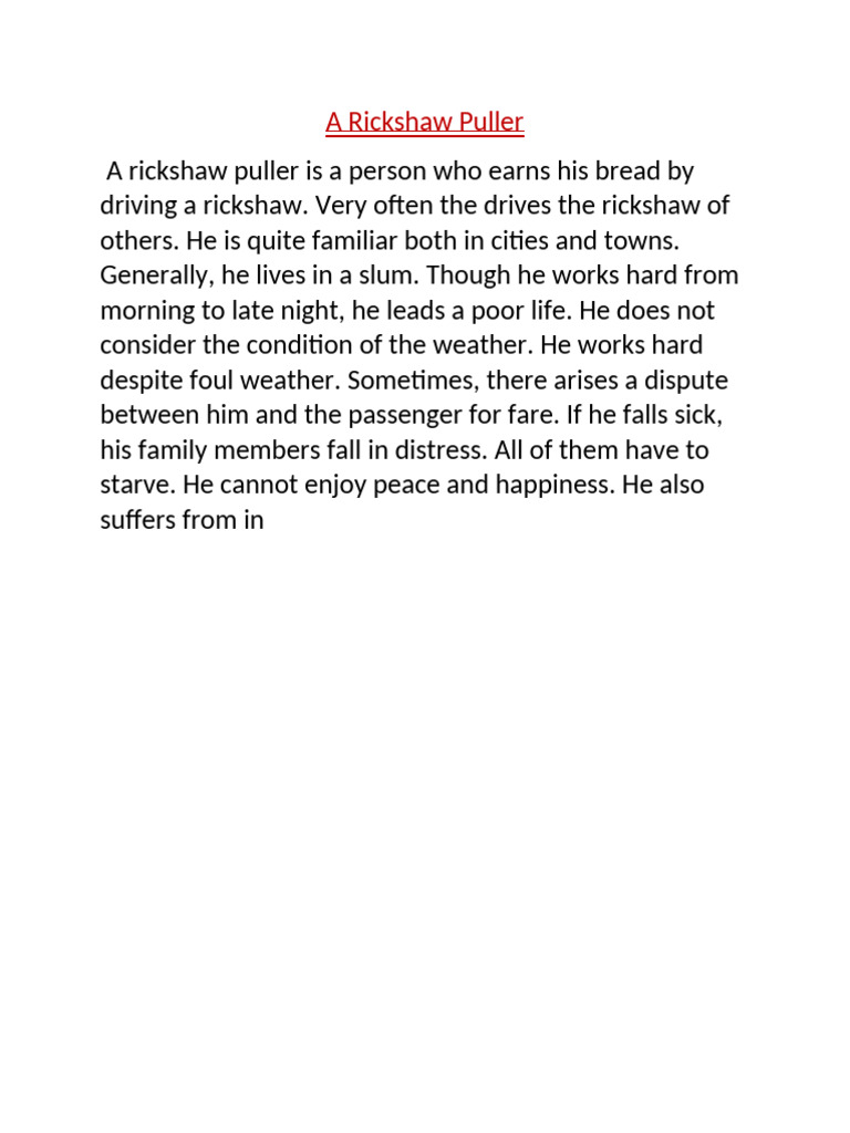 A Rickshaw Puller | PDF