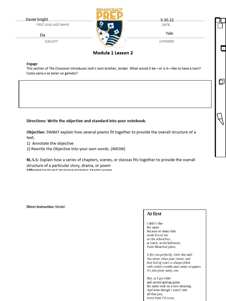 Module 1 Lesson 2 Crossover.docx | PDF | Poetry