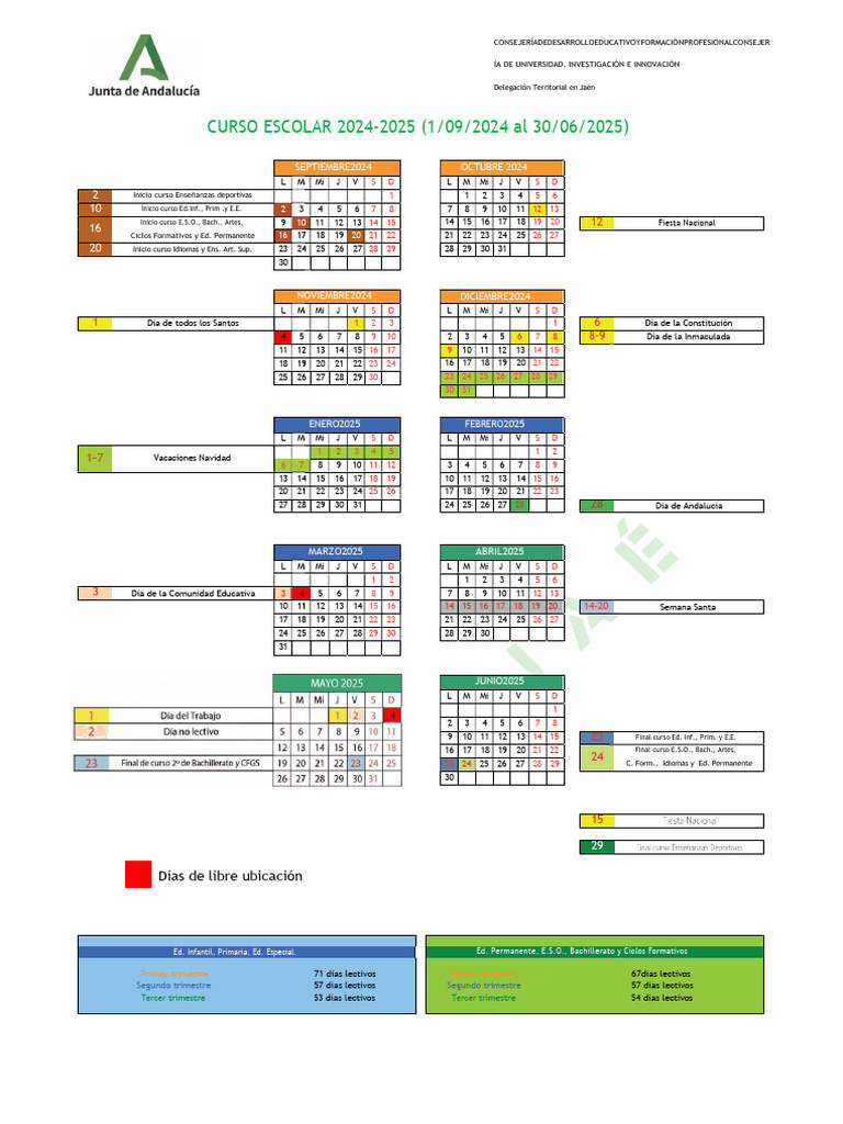 Calendario Escolar 24 - 25 | PDF