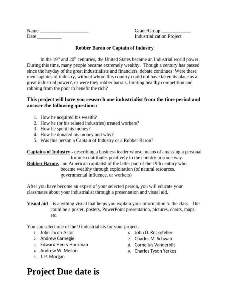 Robber Baron or Captain of Industry Project | PDF | Finance & Money ...