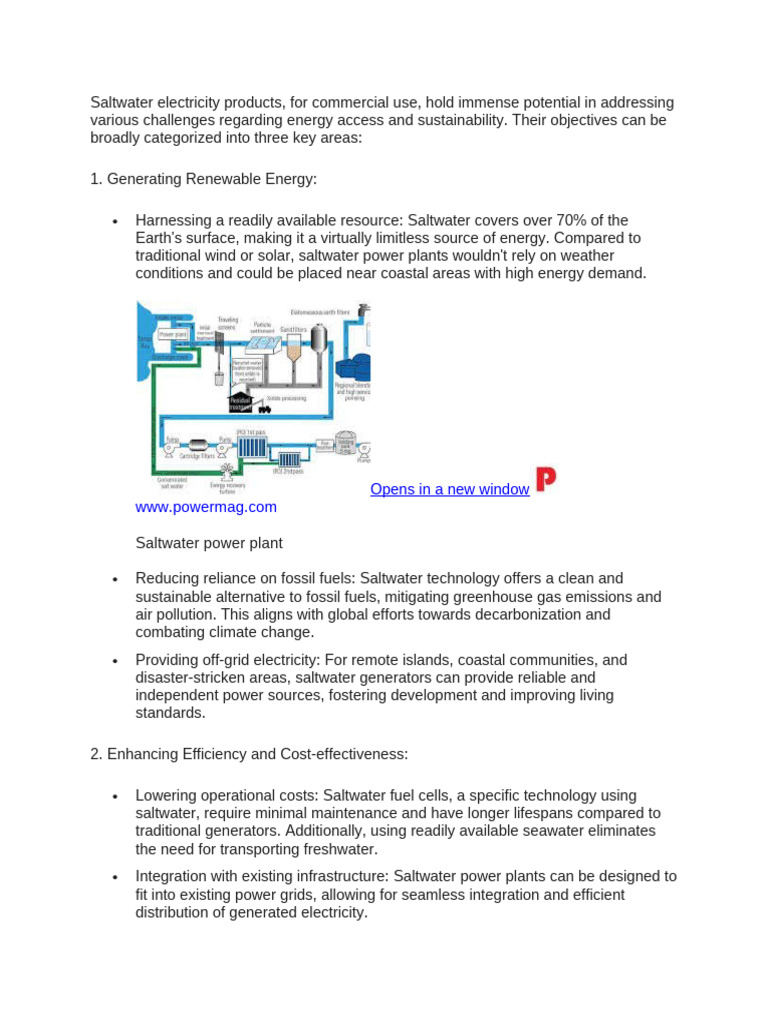 Objectives of Salt Water Electricity Product | PDF | Renewable Energy ...