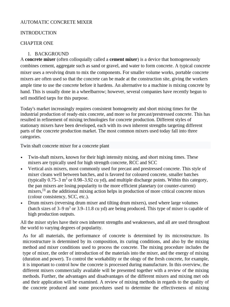 AUTOMATIC CONCRETE MIXER | PDF | Concrete | Materials