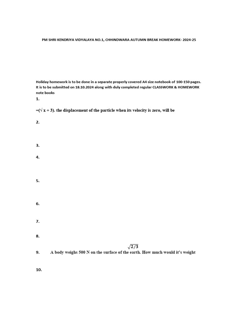 Holyday Home Work - 11a-2024-25 October | PDF | Force | Rotation Around A Fixed Axis