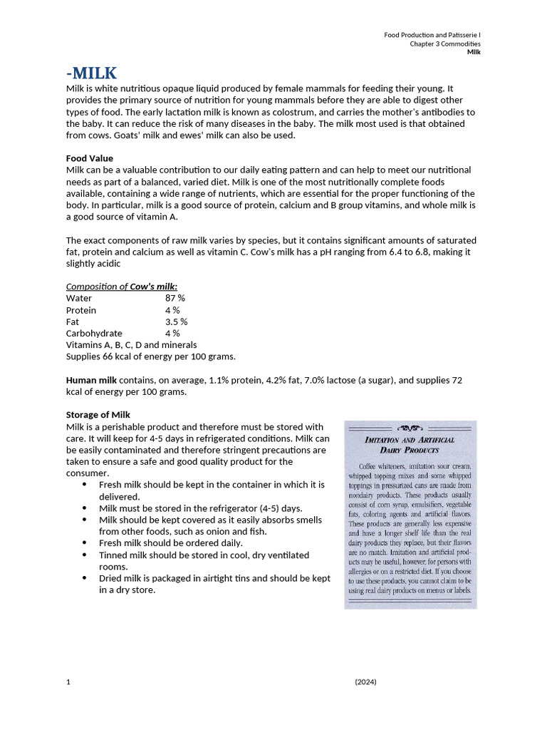 Unit-3 Milk-handouts | PDF | Yogurt | Butter