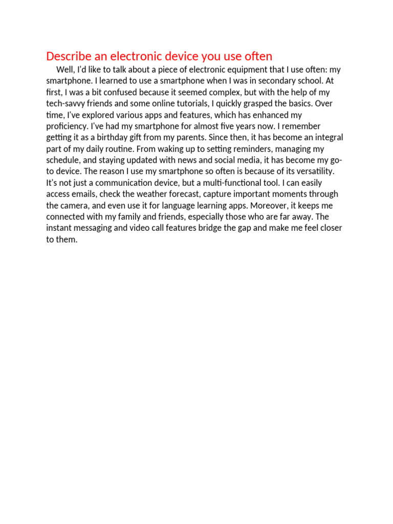 Describe An Electronic Device You Use Often | PDF