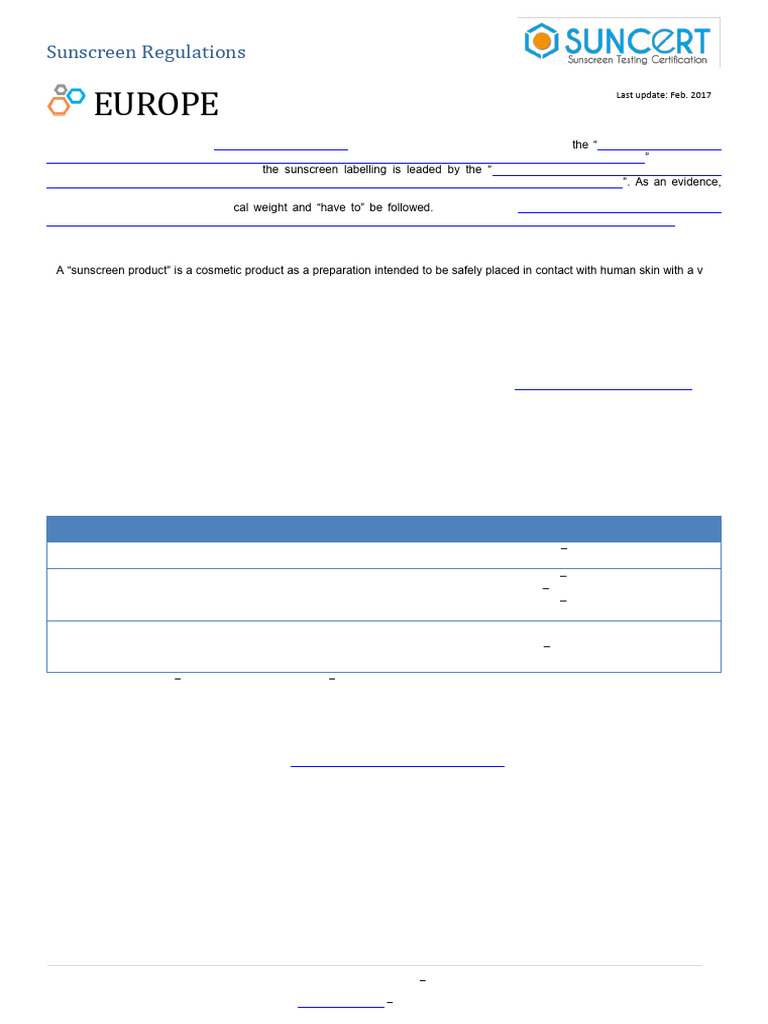 Europe Sunscreen Regulations Suncert en | PDF | Sunscreen