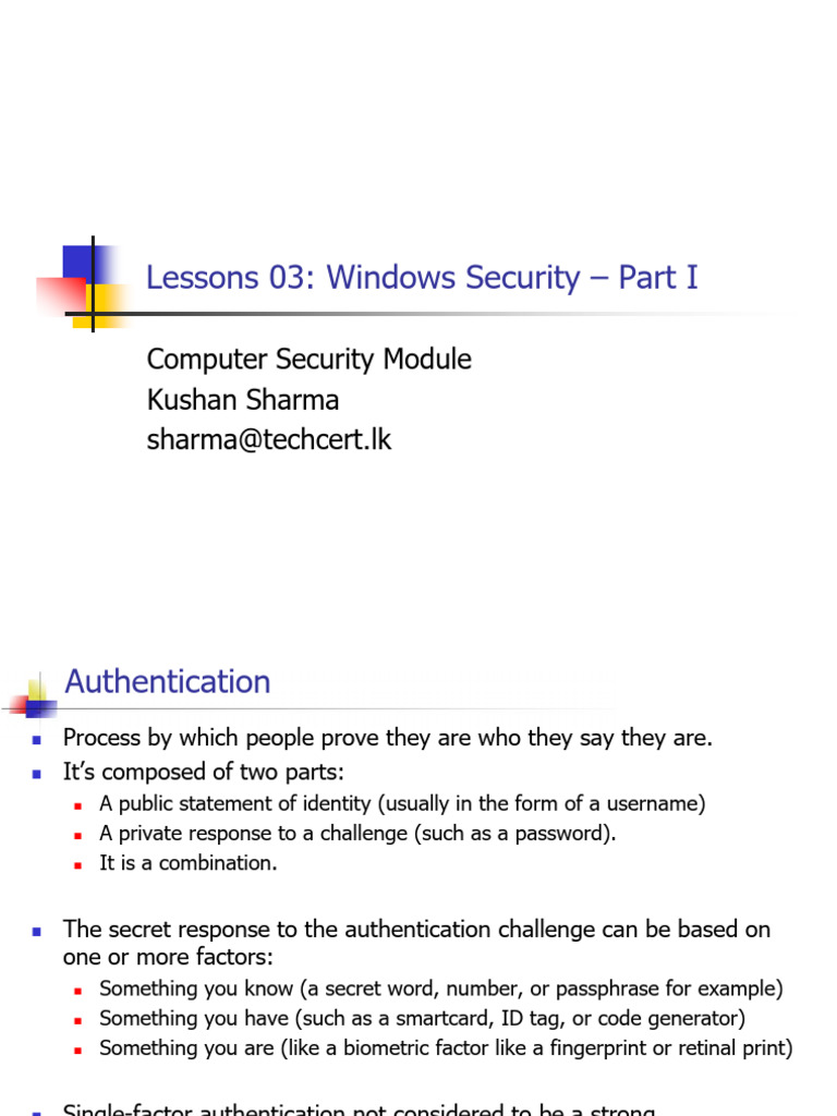 Computer Security - Windows Security - Lec III | PDF | Group Policy | Active Directory