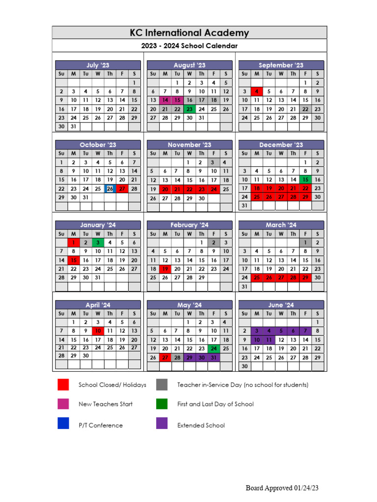 KCIA 2023-2024 School Calendar | PDF