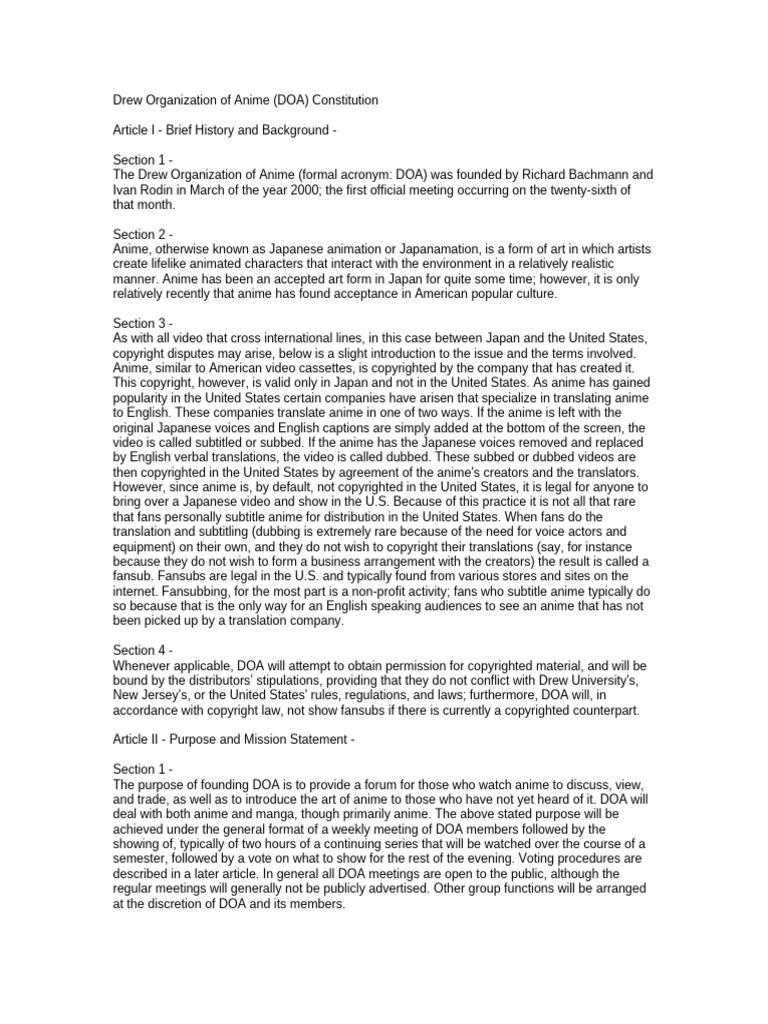 Doa-constitution-revised-2-1 (1) | Pdf | Anime | Discrimination