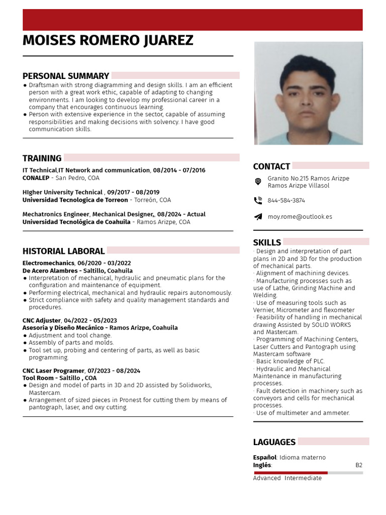 Moises RomeroJuarez CV | PDF | Numerical Control | Engineering