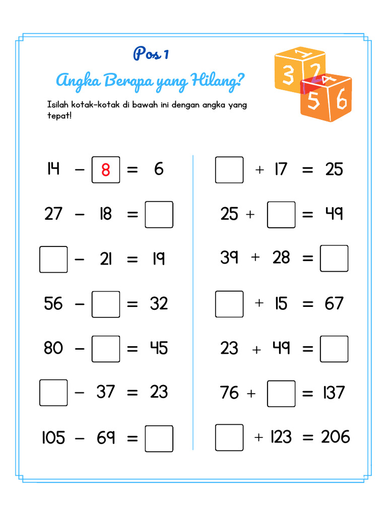What's Missing Math Worksheet | PDF