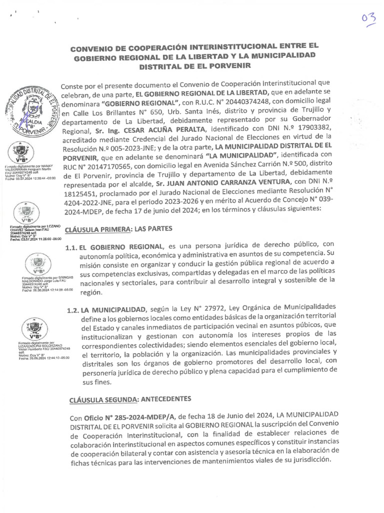 Convenio N°06 - Convenio de Cooperación Interinstitucional Entre Gore y La Mdep | PDF