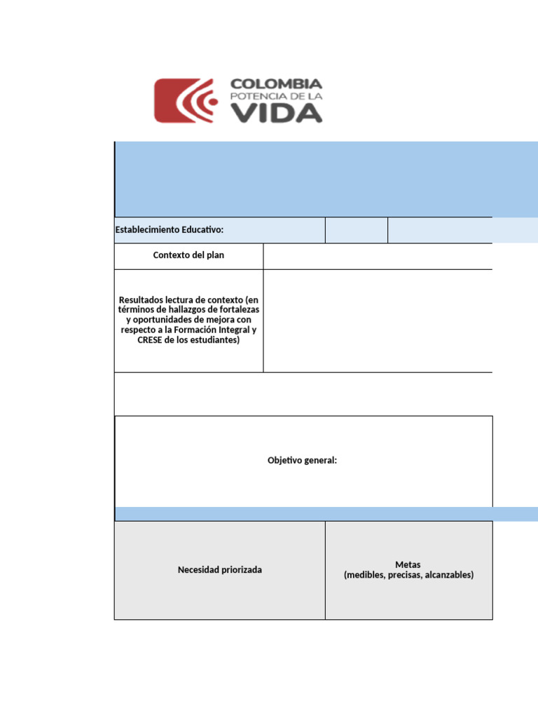 Formato Plan de Formación Integral | PDF | Maestros | Educación de la primera infancia