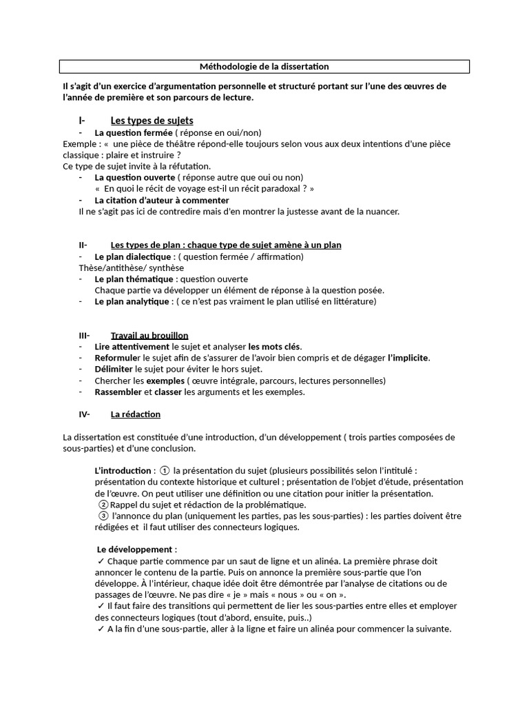 Méthodologie de la Dissertation Littéraire | PDF