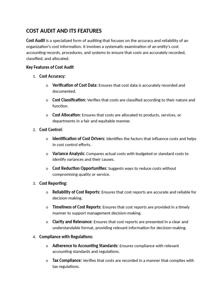 Key Features and Benefits of Cost Audit | PDF | Audit | Accounting