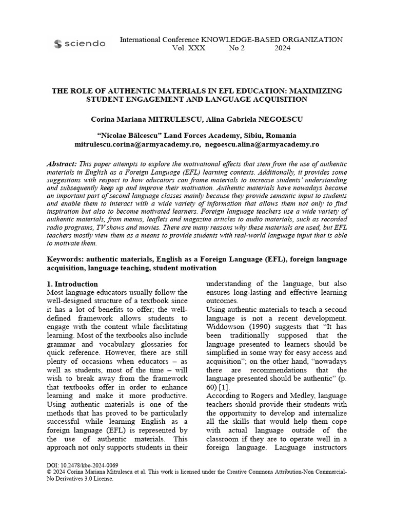 The Role of Authentic Materials in EFL Education Maximizing Student ...