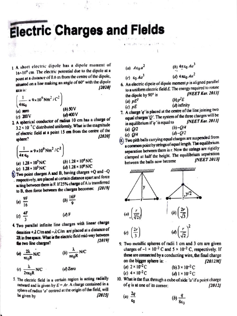Electric Charges& Fields With Answers | PDF | Sphere | Electric Field