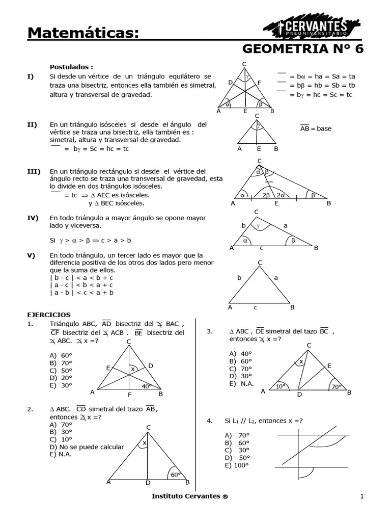 Postulados y Ejercicios de Geometría Triangular | PDF | Triángulo ...