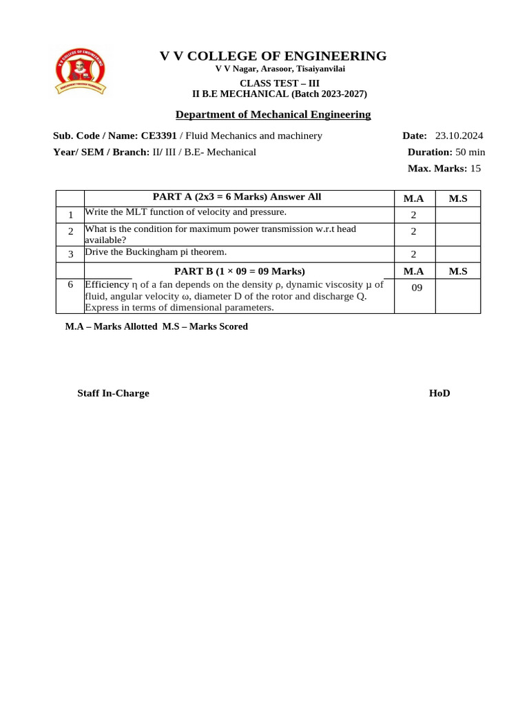 Ct3 Fluid - II Mech | PDF | Teaching Methods & Materials | Science ...