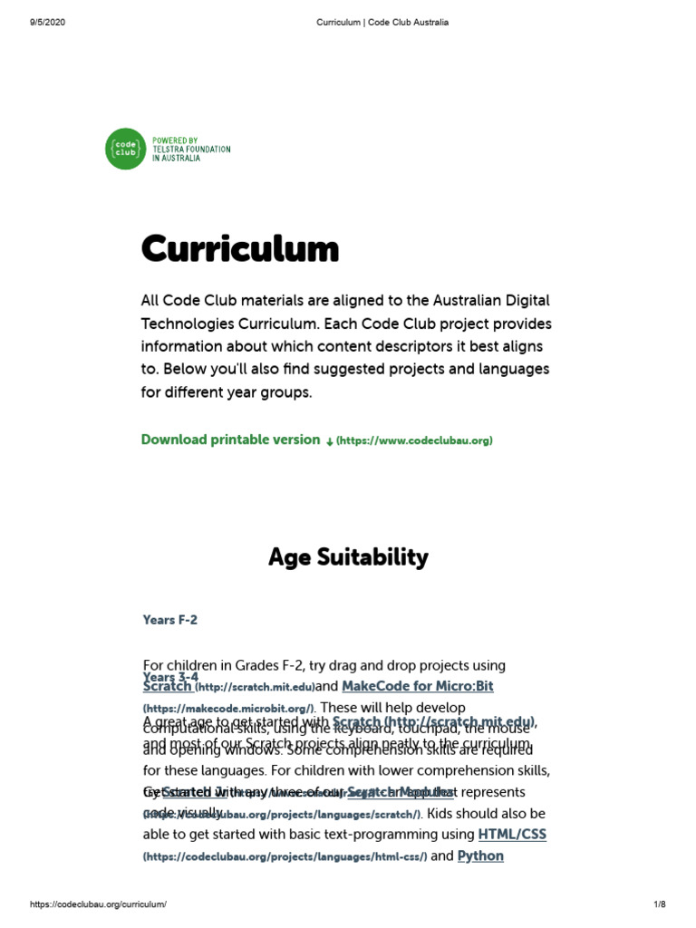 Code Club Australia Curriculum Guide | PDF | Information | Usability