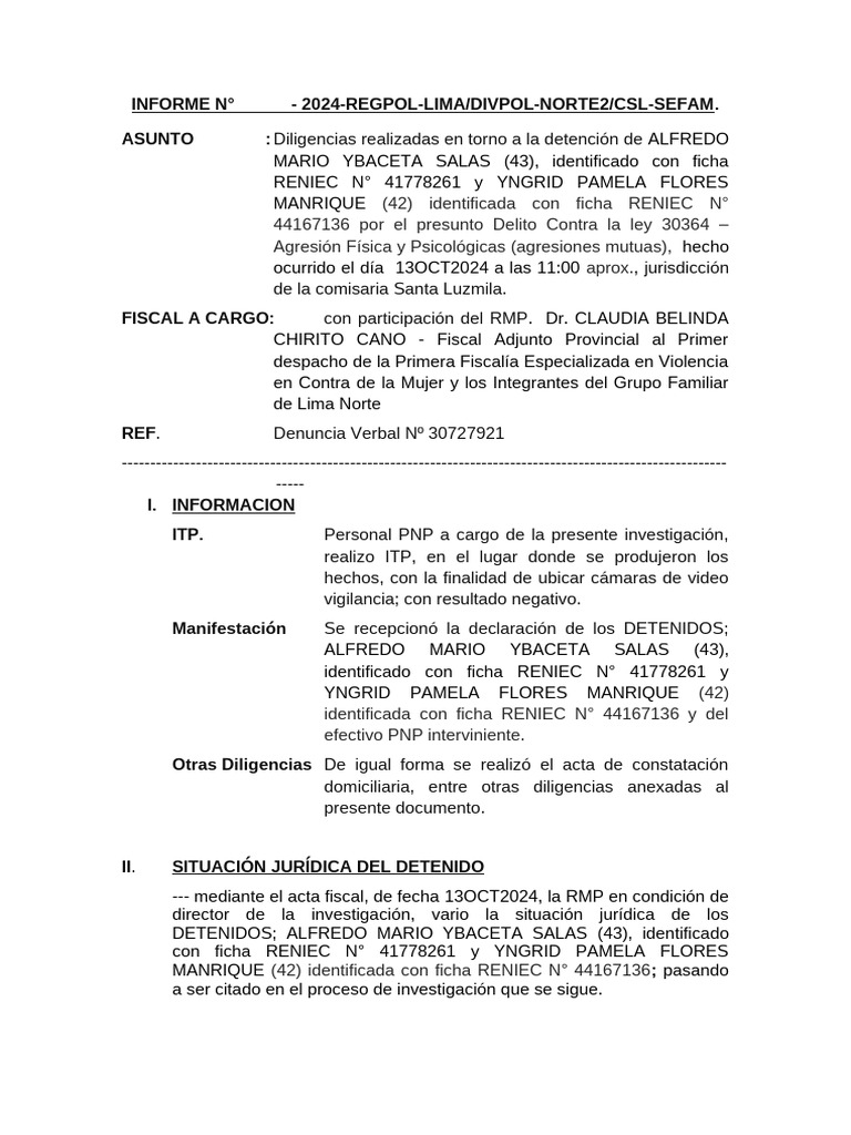 Informe PNP Violencia Familiar Cono Norte | PDF | Justicia | Crimen y violencia