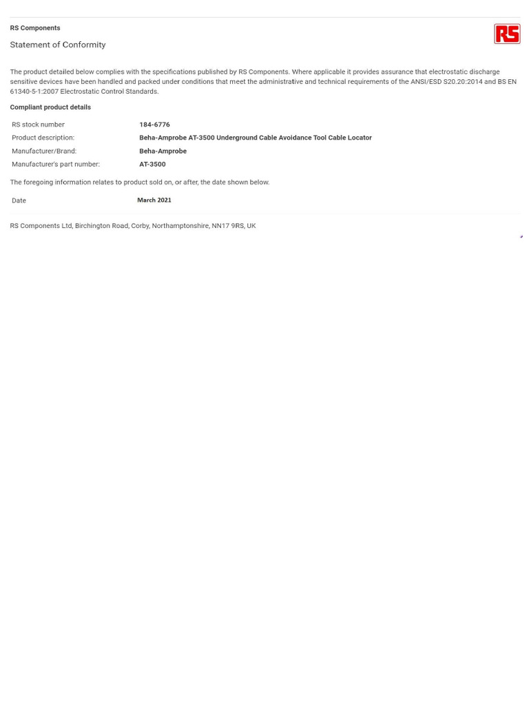 Statement of Conformity AT-3500 | PDF