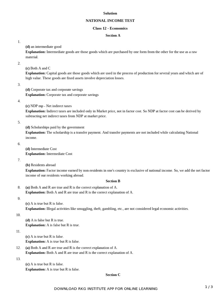 RKG National Income Test Sol | PDF | Taxes | Measures Of National ...
