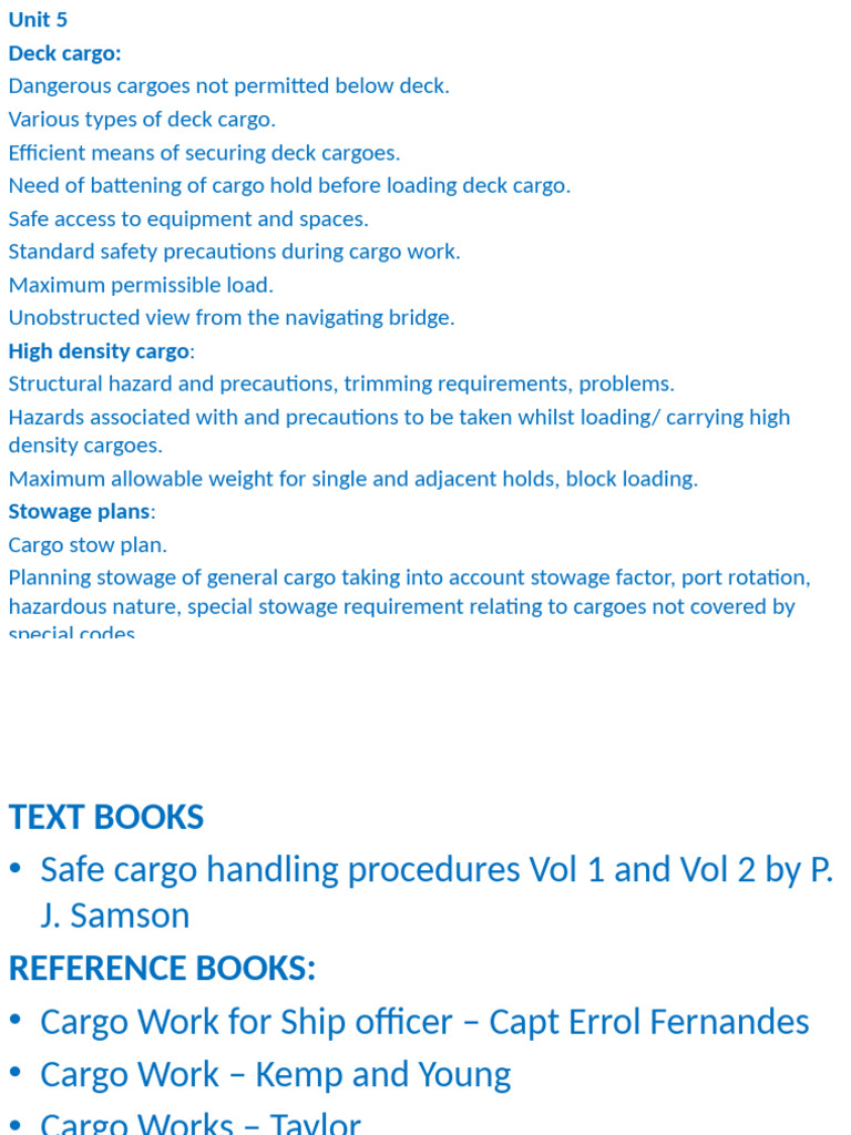 Unit 5 Part 1 - Deck Cargoes | PDF | Dangerous Goods | Cargo
