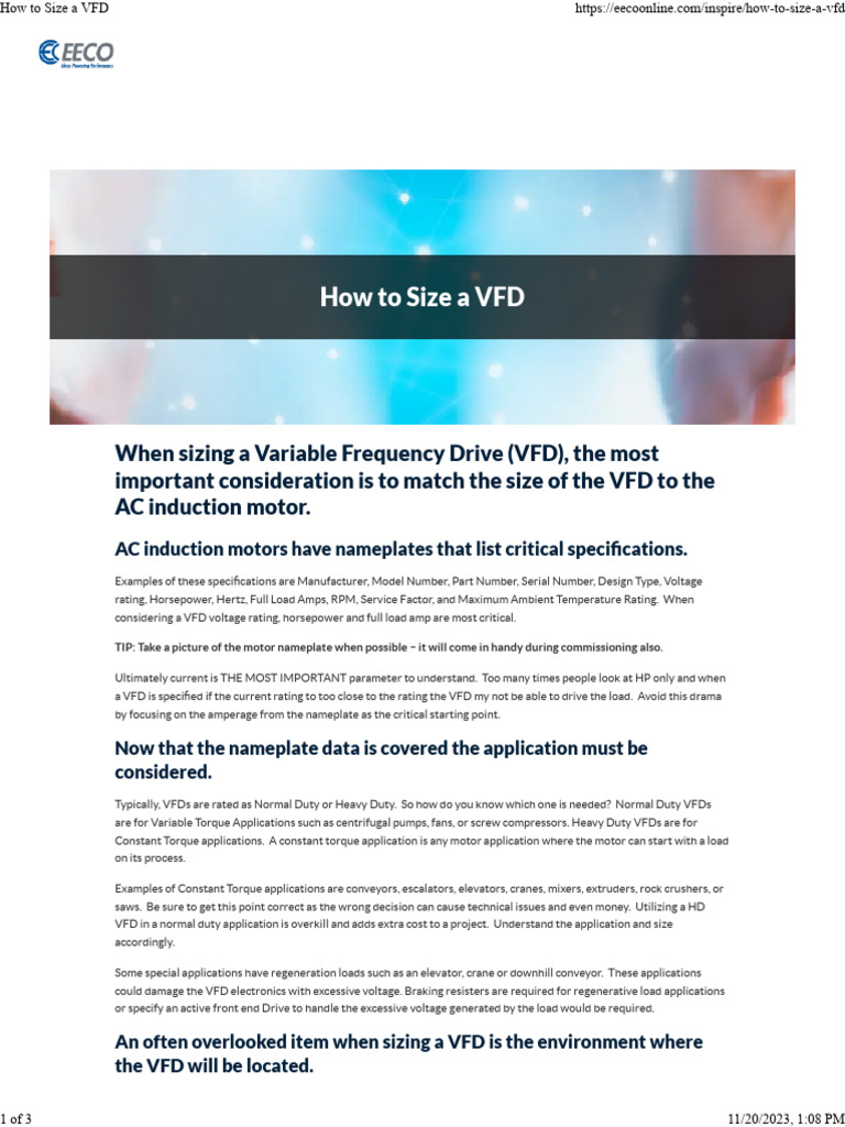 How to Size a VFD | PDF | Electromagnetism | Electronics