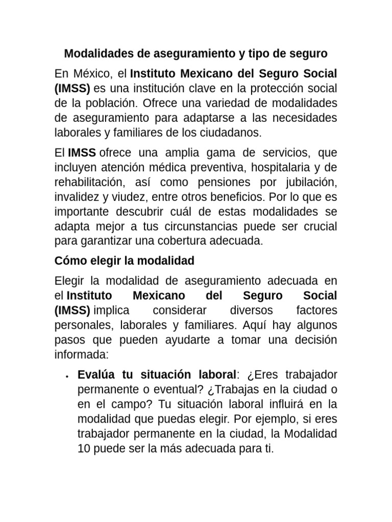 Modalidades de Aseguramiento y Tipo de Seguro | PDF | Pensión | Bienestar