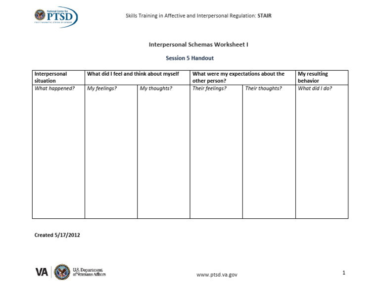 Session 5 Interpersonal Schemas Worksheet I | PDF