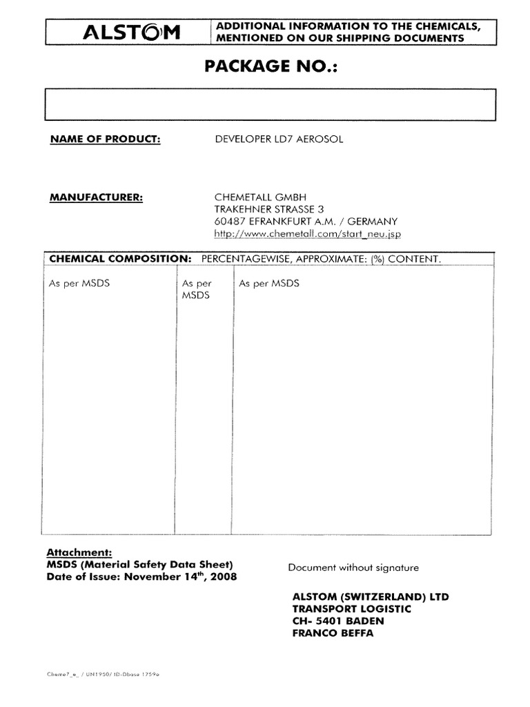 Developer LD7 Aerosol - Y360190 - Cheme7 - e - 1759e | PDF