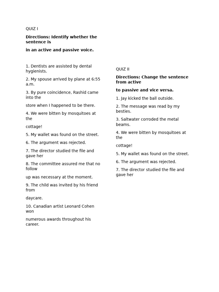 Directions: Identify Whether The Sentence Is in An Active and Passive ...
