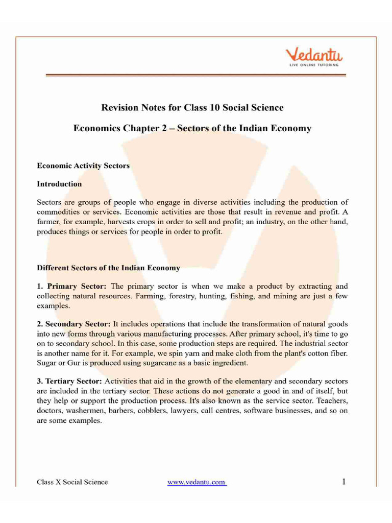 Economics Chapter 2 Sectors of The Indian Economy Class 10 Notes FREE ...