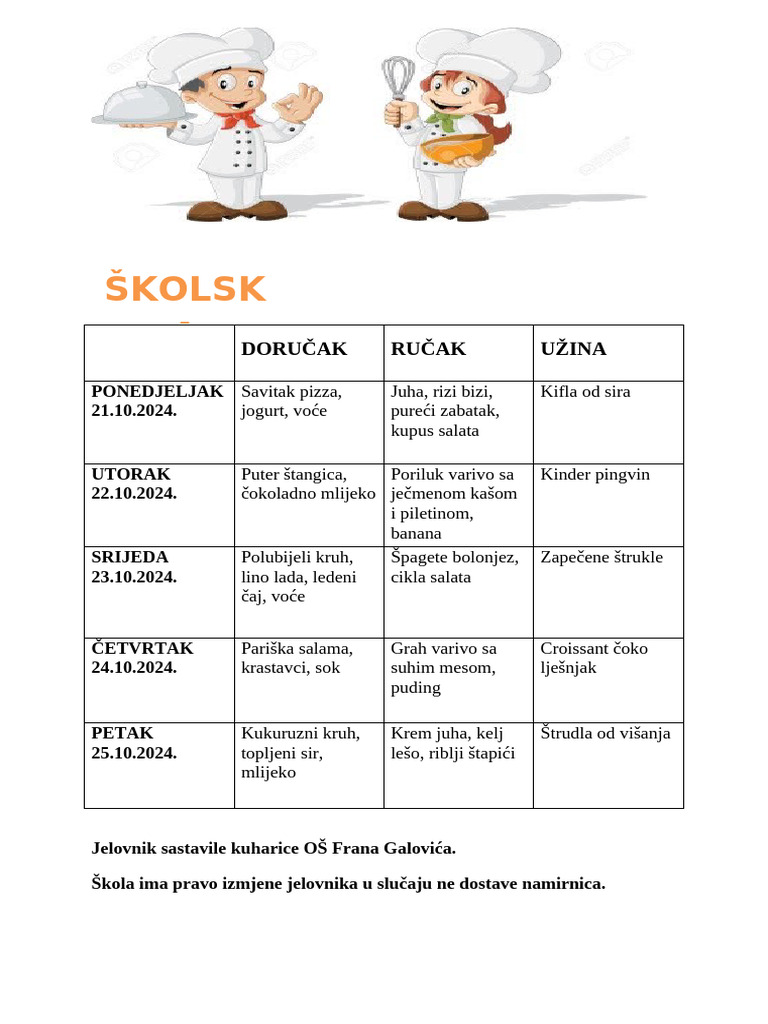 Jelovnik 21 25.10 | PDF