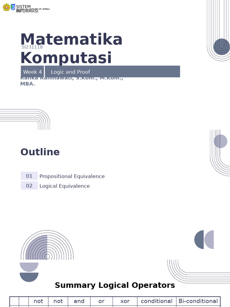 Matkom 4 - Logic and Proof (Logical Equivalence) | PDF | Contradiction | Mathematics