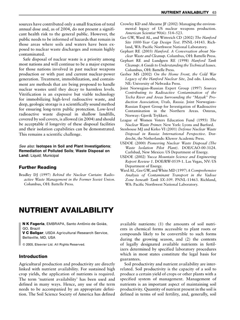 NUTRIENT AVAILABILITY | PDF | Plant Nutrition | Soil