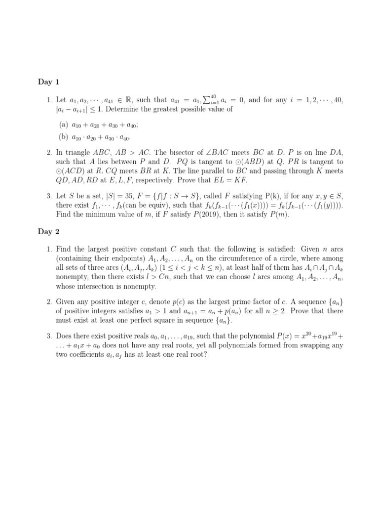 Chinese Mathematical Olympiad 2019 | PDF