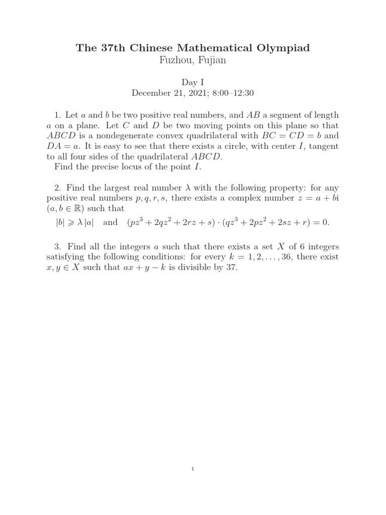 Chinese Mathematical Olympiad 2021 | PDF