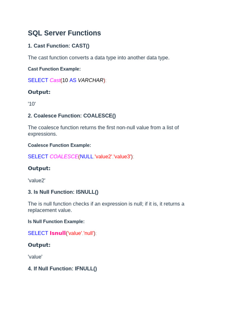 SQL Server Functions | PDF | Software Engineering | Computing