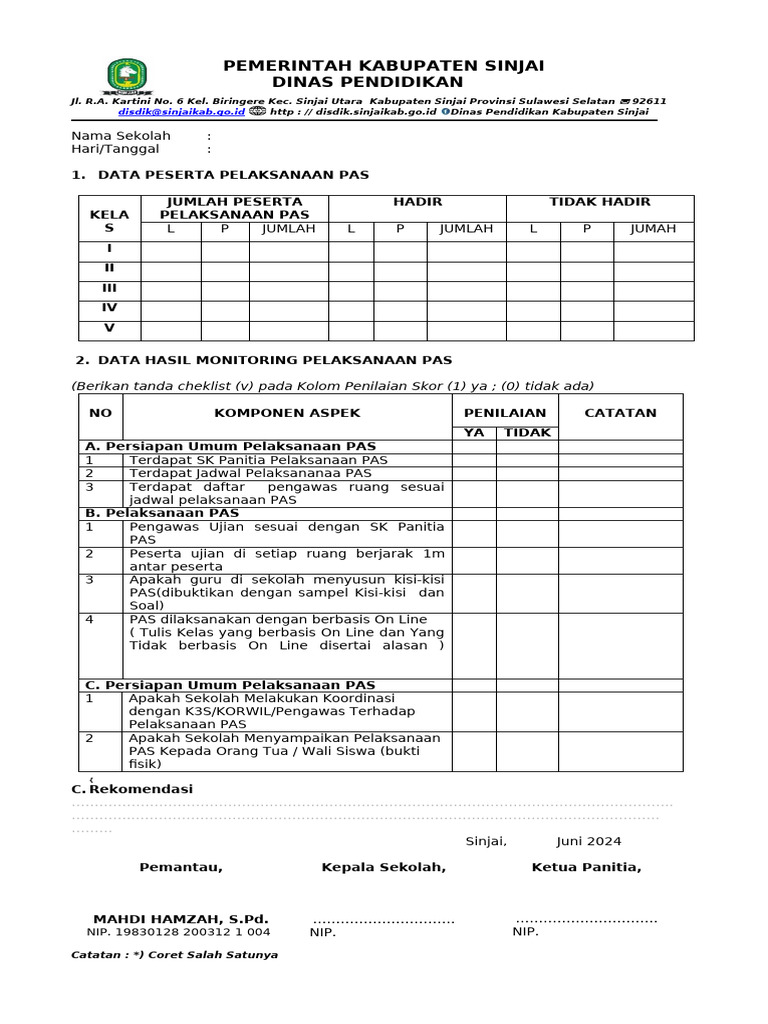 Lembar Pemantauan PAS 2024[MAHDI] | PDF