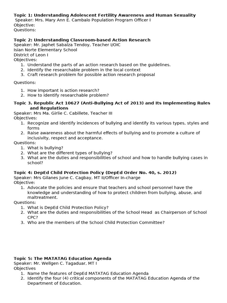 INSET Topics and Questions | PDF | Differentiated Instruction | Child ...