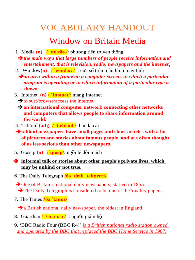 Vocabulary Handout | PDF