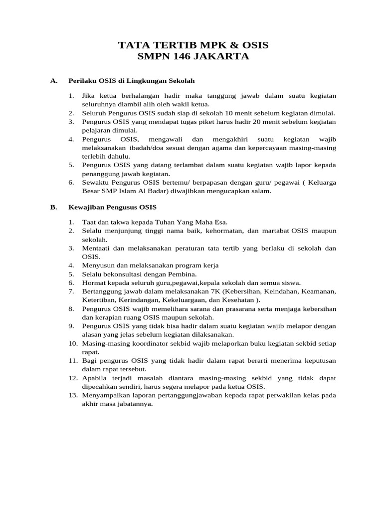 Tata Tertib Osis Mpk 2023 | PDF